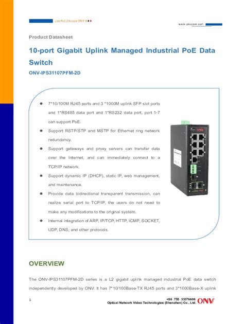 Fillable Online 10 Port Gigabit Uplink Managed Industrial Poe Data Switch Fax Email Print