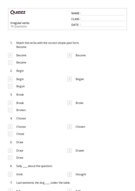 50 Irregular Verbs Worksheets For 3rd Year On Quizizz Free