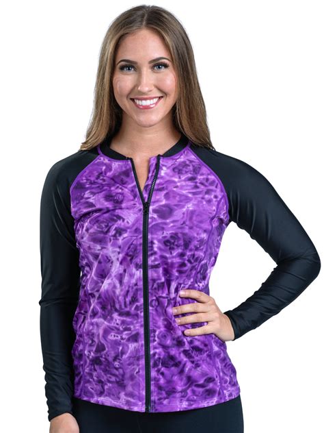 Womens Full Zip Long Sleeve Rash Guard Swim Shirt Aqua Design Etsy