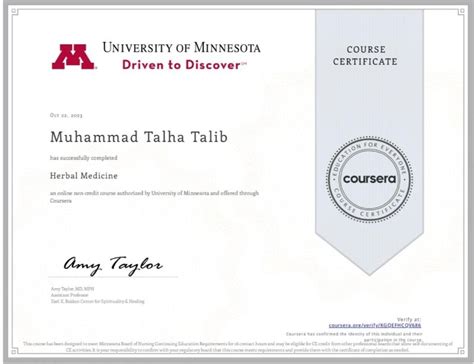 Completed Herbal Medicine Course On Coursera Muhammad Talha Talib
