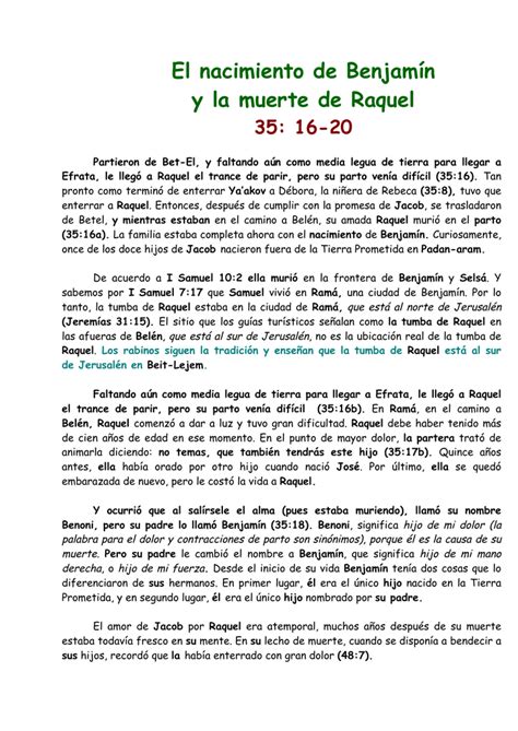 Ij El Nacimiento De Benjamín Y La Muerte De Raquel