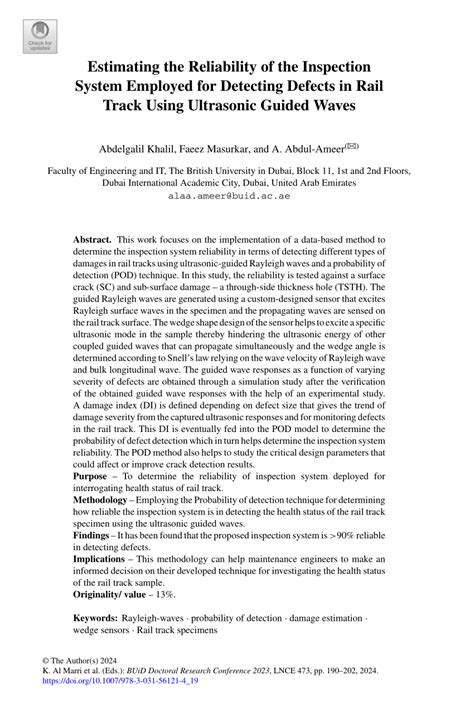Pdf Estimating The Reliability Of The Inspection System Employed For Detecting Defects In Rail