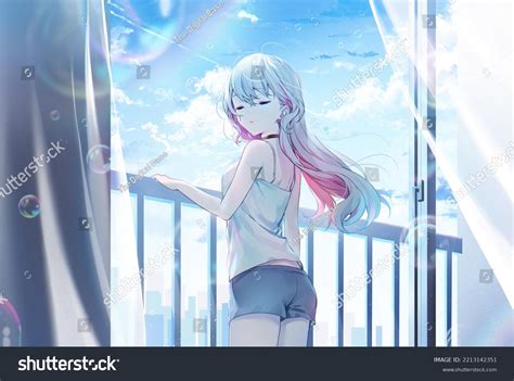 Beautiful Anime Girl Light Blue Hair Stock Illustration 2213142351
