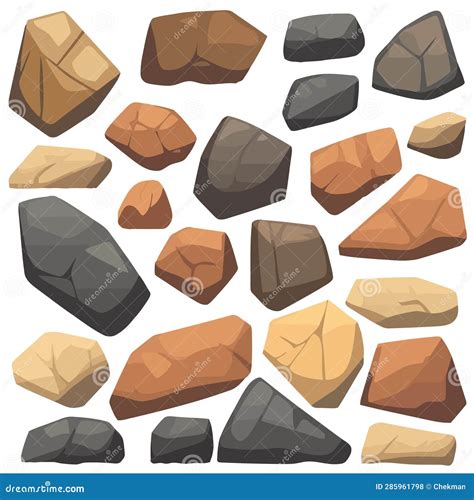 Set Of Stones Image Of Various Isolated Stones Or Minerals Stock Vector Illustration Of Rock