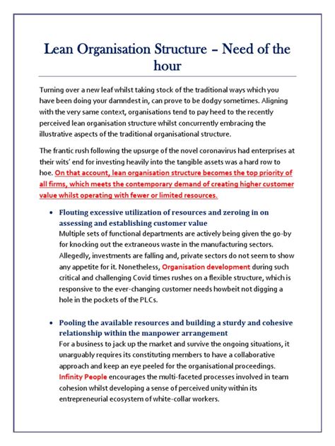 Lean Organisation Structure Organisation Development Infinity