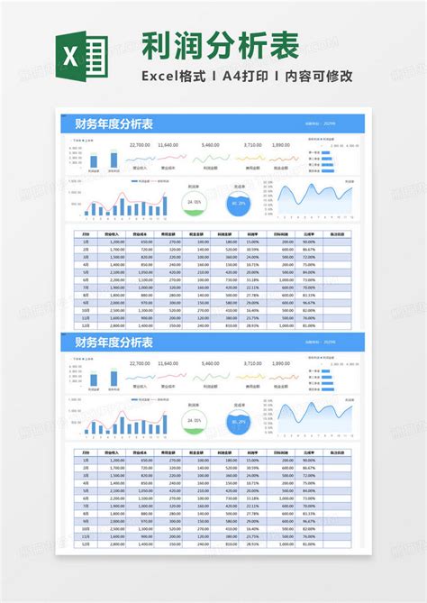 简约财务年度分析表模版excel模板下载 熊猫办公