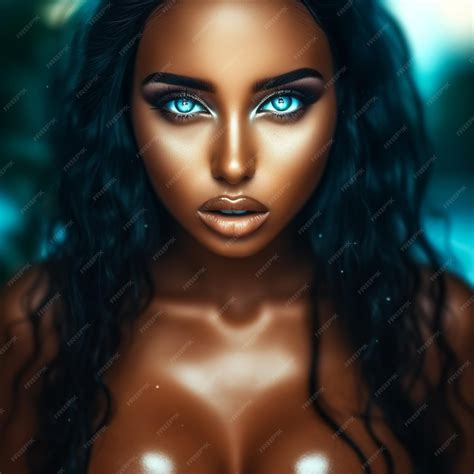 Premium Ai Image Balck Woman Model With Curly Hair In Erotic Outfit