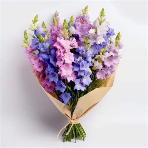 Colorful Larkspur Bouquet Vibrant Flowers Wrapped In Paper Stock