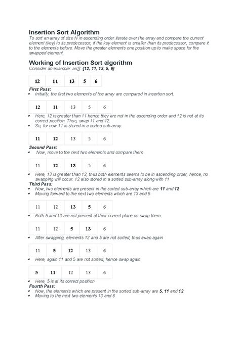 Insertion Sort Algorithm Class Notes Studocu