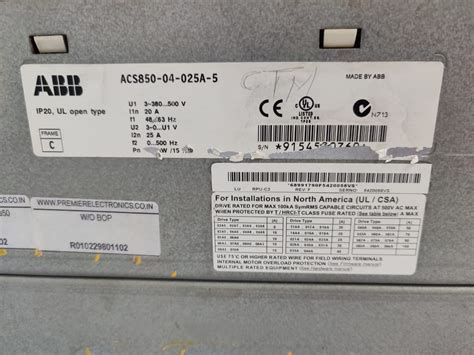 AC DRIVE ABB ACS KW VOLT Premiere Electronics