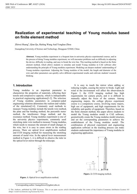 Pdf Realization Of Experimental Teaching Of Young Modulus Based On Finite Element Method