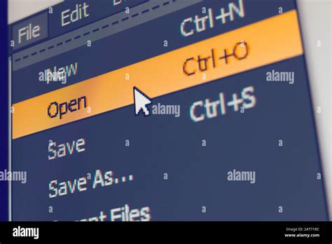 Software Menu Item With Open Command Highlighted And Mouse Cursor
