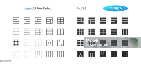 레이아웃 Ui 픽셀 완벽 한 잘 만들어진 벡터 얇은 선 및 고체 아이콘 30 2 그리드 웹 그래픽 및 애플 리 케이 션에 대 한