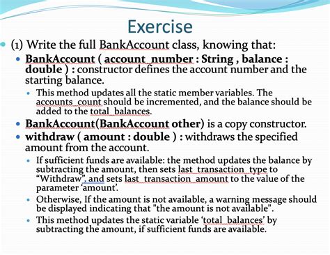 Solved Exercise1 ﻿write The Full Bankaccount Class