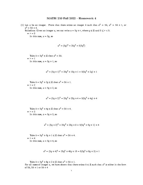 Math210 Homework 4 Math 210 Fall 2022 Homework 4 1 Let A Be An Integer Prove That There
