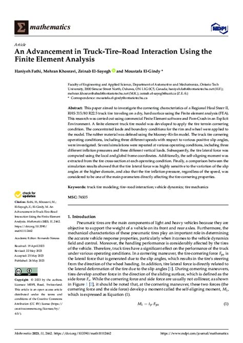 Pdf An Advancement In Truck Tireroad Interaction Using The Finite Element Analysis
