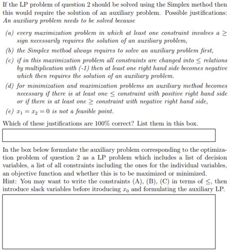 If The Lp Problem Of Question 2 Should Be Solved