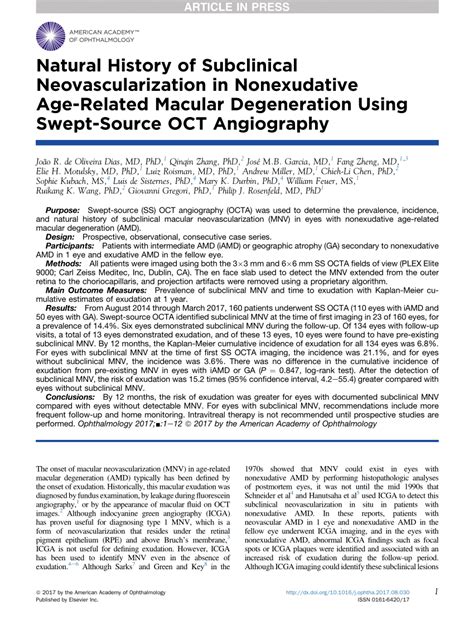 Pdf Natural History Of Subclinical Neovascularization In Nonexudative