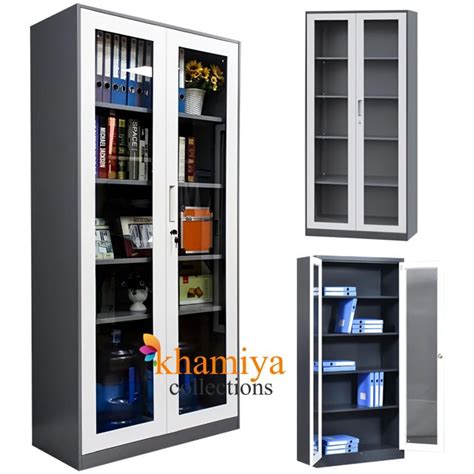 Lf01 Glass Sliding Door Cabinet Two Tone Steel Cupboard Shelves