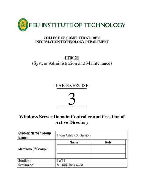 It0021 Laboratory Exercise 3 Ganiron 1 Pdf Pdf Active Directory