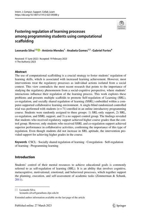 Pdf Fostering Regulation Of Learning Processes Among Programming