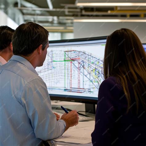 A Team Of Structural Engineers Reviewing Structural Analysis Software And Simulations Premium