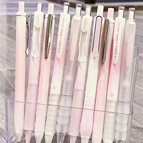 5pcs High Value Pink Stick Push Pen 05mm Black Neutral Pen For