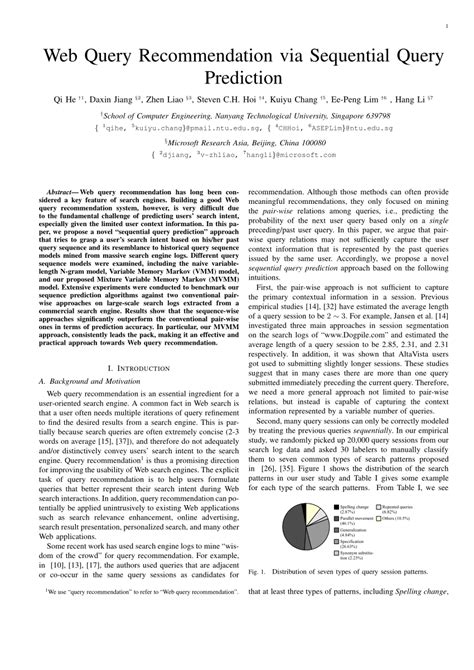 Pdf Web Query Recommendation Via Sequential Query Prediction