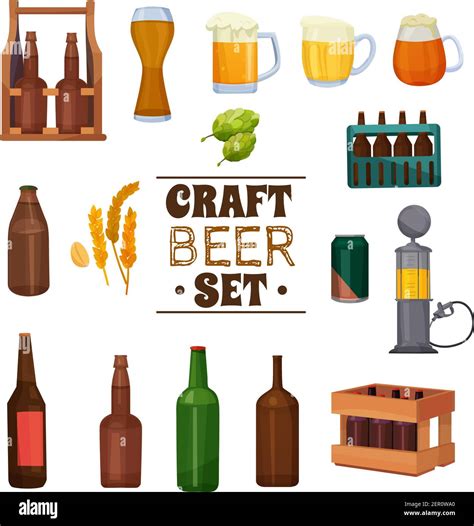 Craft Beer Set With Plant Ingredients For Brewing Mugs With Foam