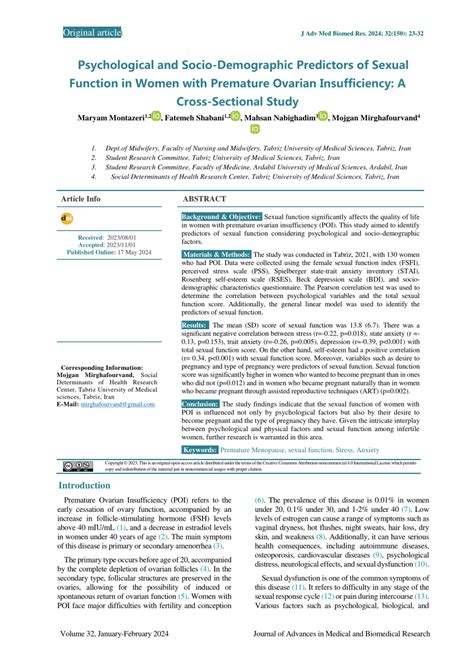 PDF Psychological And Socio Demographic Predictors Of Sexual Function In Women With Premature