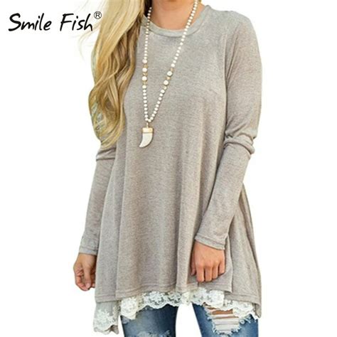 Loose Shirts Winter 2018 Basic Lace Shirt Track Jumper Tunic Casual