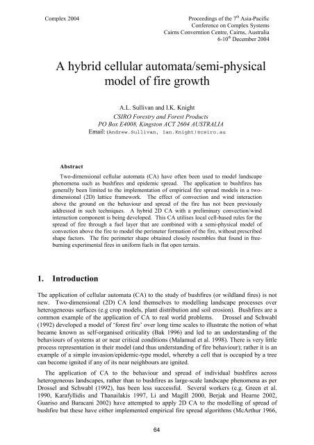 A Hybrid Cellular Automatasemi Physical Model Of Fire Growth
