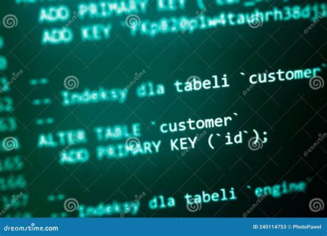 Structured Sql Code On Monitor Sql Code On A Dark Background Development Concept Stock Image