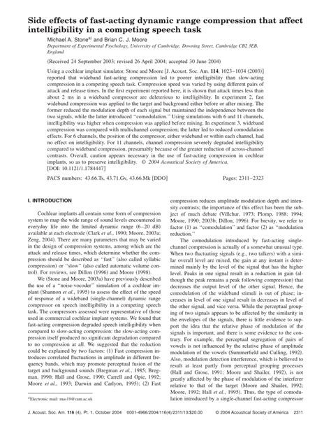 Pdf Side Effects Of Fast Acting Dynamic Range Compression That Affect Intelligibility In A