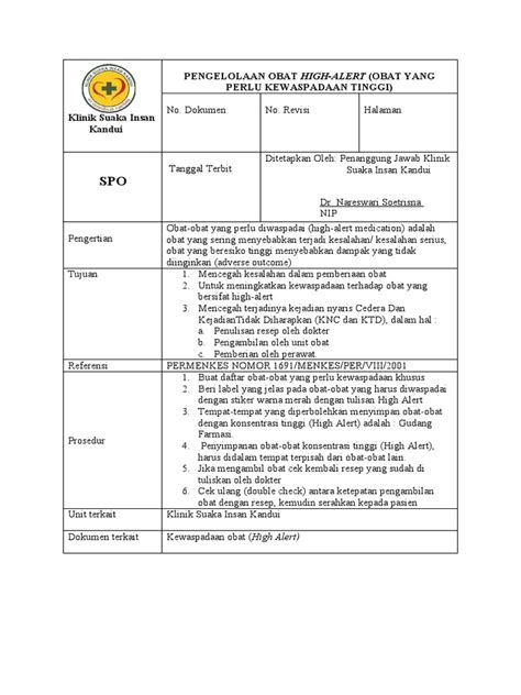 Spo Kewaspadaan Obat High Alert Pdf Spo Kewaspadaan Obat High Alert Pdf