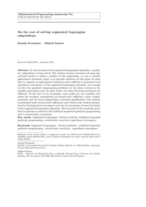 pdf on the cost of solving augmented lagrangian subproblems