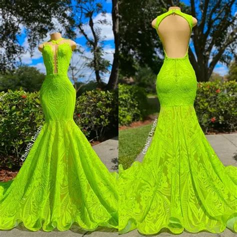 Plus Size Lace Mermaid Prom Dress Customizable Sexy Open Back