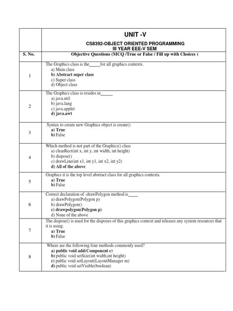 Unit 5 Oops Mcq Download Free Pdf Java Programming Language Computer Engineering