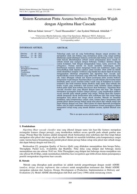 Pdf Sistem Keamanan Pintu Asrama Berbasis Pengenalan Wajah Dengan