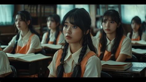 Schoolgirls In A Classroom Premium Ai Generated Image
