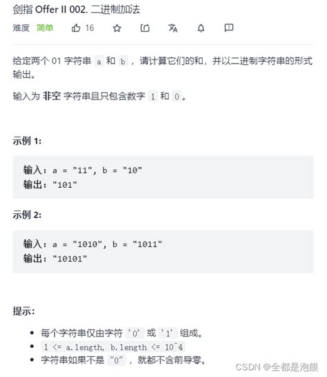剑指offer002：二进制加法 Csdn博客
