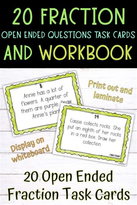 Fractions Task Cards And Workbook Open Ended Math Questions Fractions Task Cards Math