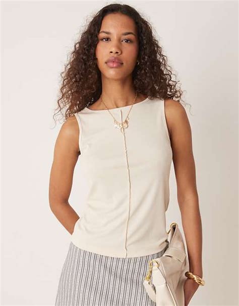 Aware Seam Front Jersey Top In Cream Asos