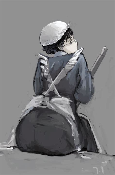 Safebooru 1girl Absurdres Apron Ass Black Hair From Behind Glasses
