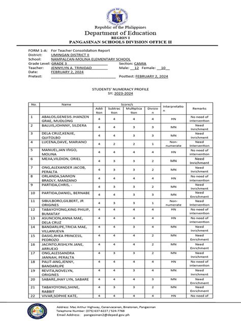 Numeracy Test Conso Reports Gr 3a Post Test 2nd 2024 Pdf