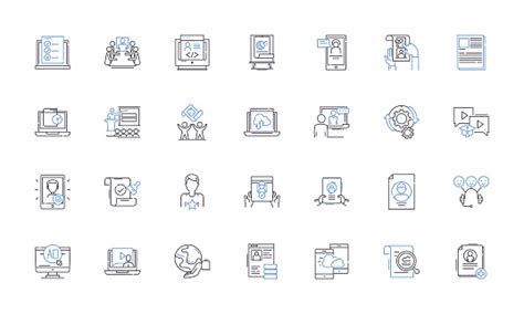 보도 자료 라인 아이콘 모음입니다 저널리즘 기자 미디어 뉴스 인터뷰 보도 기자 회견 벡터 및 선형 일러스트레이션 홍보 조사 편집자 개요 표지판 세트 아이콘에 대한 스톡 벡터