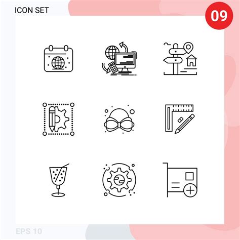 Pictogram Set Of 9 Simple Outlines Of Gear Creative Remote Home Board Editable Vector Design