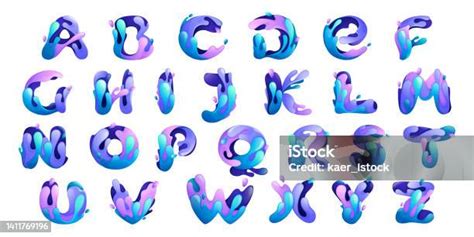알파벳은 파도와 방울로 만들어졌습니다 순수한 파란색 그라디언트 글꼴 스타일 물에 대한 스톡 벡터 아트 및 기타 이미지 물