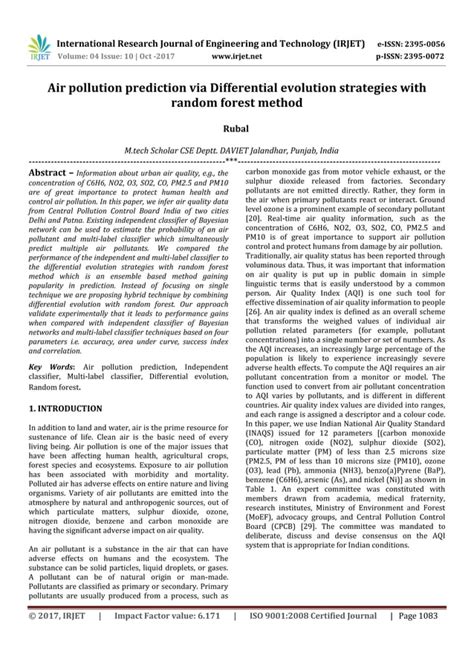 Air Pollution Prediction Via Differential Evolution Strategies With Random Forest Method Pdf
