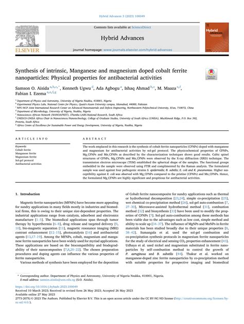 Pdf Synthesis Of Intrinsic Manganese And Magnesium Doped Cobalt Ferrite Nanoparticles